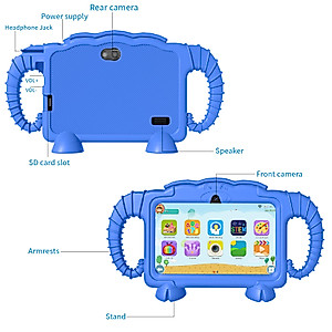 Aigopad Kids Tablet, 7 inch Android Tablet for Kids 3GB RAM 32GB ROM 128GB Expand Toddler Tablets with Shockproof Case, Bluetooth, GMS, WiFi, Parental Control, Dual Camera (Teal)