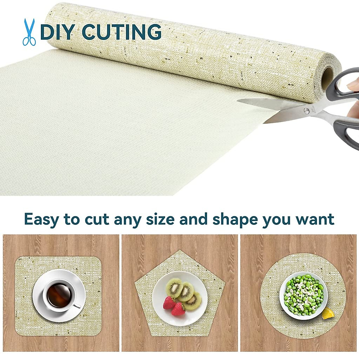 DwellAid Shelf Liner 18inch Wide Kitchen Cabinet Liner Non Adhesive 18inx8ft Kitchen Drawer Liner, Waterproof Shelf Liner Durable Anti-Slip for Kitchen Cabinets Beige