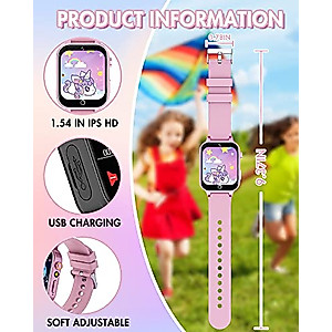 Smart Watch for Kids with Video Camera Music Player Educational Birthday Gifts for 6 7 8 9 10 11 12 Year Old Boys (Pink)