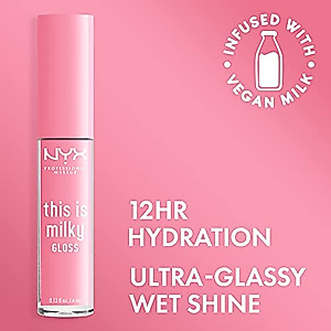 NYX PROFESSIONAL MAKEUP This Is Milky Gloss, Vegan Lip Gloss, 12 Hour Hydration - Milk It Pink (Sheer Baby Pink)