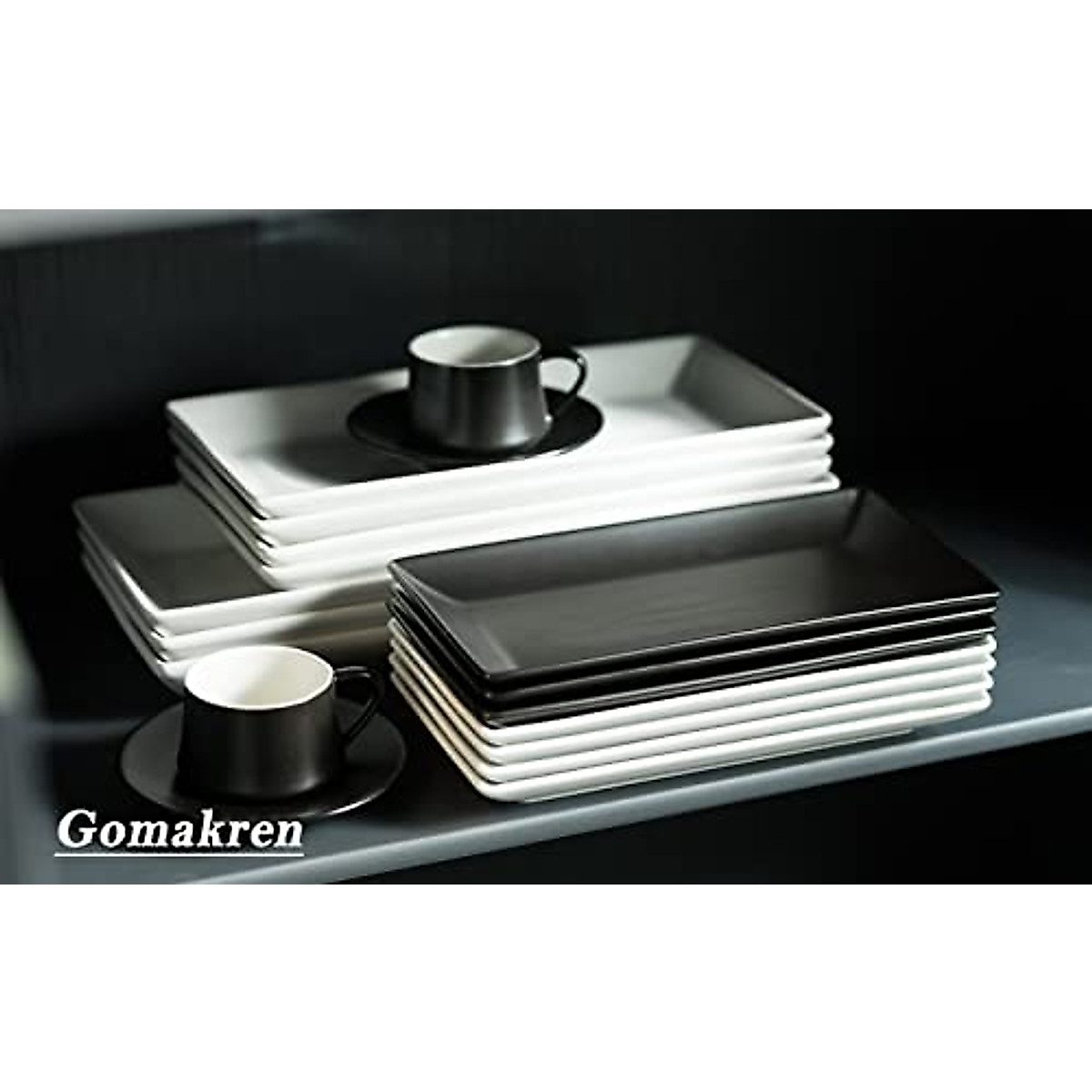Gomakren Black Serving Platter Set of 4 Porcelain Serving Plates Rectangular Serving Dishes and Platters Serving Trays for Party Food Appetizer Salads Sushi, 10 Inches Black Serveware Gifts