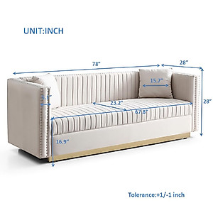 EMKK Living Room Furniture,Modern Upholstered 2-Piece Sofa Set Including 3 Seater, Loveseat,with Solid Wood Legs, Vertical Channel Tufted Backrest,Couch for Apartment with 4 Pillows, F-Beige