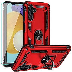 YZOK for Galaxy A13 5G Case,with HD Screen Protector,[Military Grade] Ring Car Mount Kickstand Hybrid Hard PC Soft TPU Shockproof Protective Case for Samsung Galaxy A13 5G (Red)