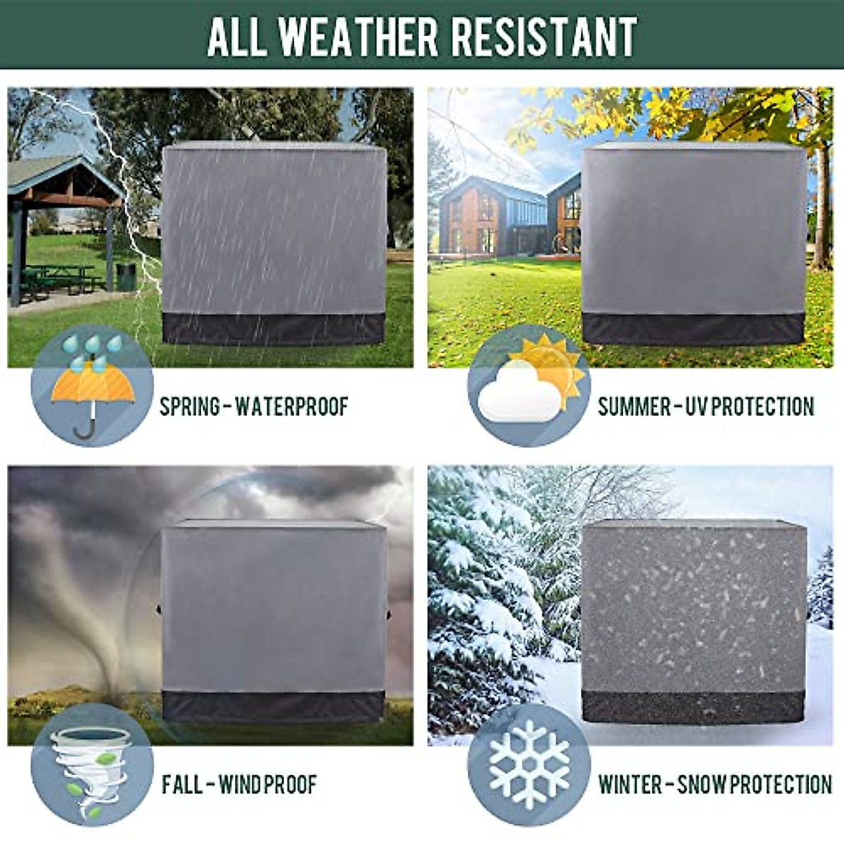 Rachmi Square Gas Fire Pit Cover 35 Inch, Heavy Duty 600D Oxford Water Resistant Anti UV & Fade Outdoor Patio Furniture Cover for Coffee & Side Table, (35"Wx35"Dx18.1"H, Gray/Black)