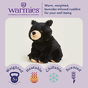 warmies Junior Microwavable & Weighted Stuffed Animals, Black Bear - Heated Stuffed Animal Plushie for Warmth & Comfort - Cute Soft Plush Toys for Adults & Children (Boys, Girls, Babies & Toddlers)