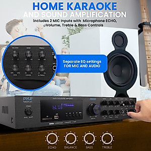 Pyle Wireless Bluetooth Audio Amplifier - 5 Channel Sound Stereo Amp for Home Speakers - Multi-Source 1/4” Audio/Microphone Input, MP3/USB/SD, AUX, FM Radio - FM Antenna, Remote Control