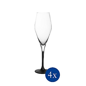 Villeroy & Boch Manufacture Rock Set of 4 Elegant Crystal Glass Champagne Flutes Dishwasher Safe Black