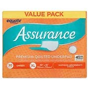 Equate Assurance Maximum Absorbency Unisex Premium Quilted Underpad Value Pack, XL, 30 Count (Pack of 6)