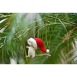 De Kulture Handmade Premium Wool Felt Elf Christmas Mouse Eco Friendly Needle Felted Christmas Xmas Tree Decoration Stuffed Ornament for Home Office Holiday Décor, 2.5X4.5X4.5 (LWH) Inches