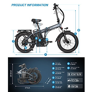 Wildeway Electric Bike with 32Ah Battery 750W 28MPH Motor, 20 inch Fat Tire Folding Electric Bike, Urban City Commuter Ebikes for Adults Men Women, Electric Bicycle 7 Speed Gear