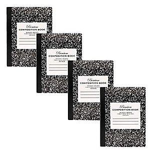 Emraw Premium Black Marble Composition Book Wide Ruled Paper Office Dairy Note Books 100 sheet Meeting Notebook Journals Hard cover Pack Of 4 Writing Book For school