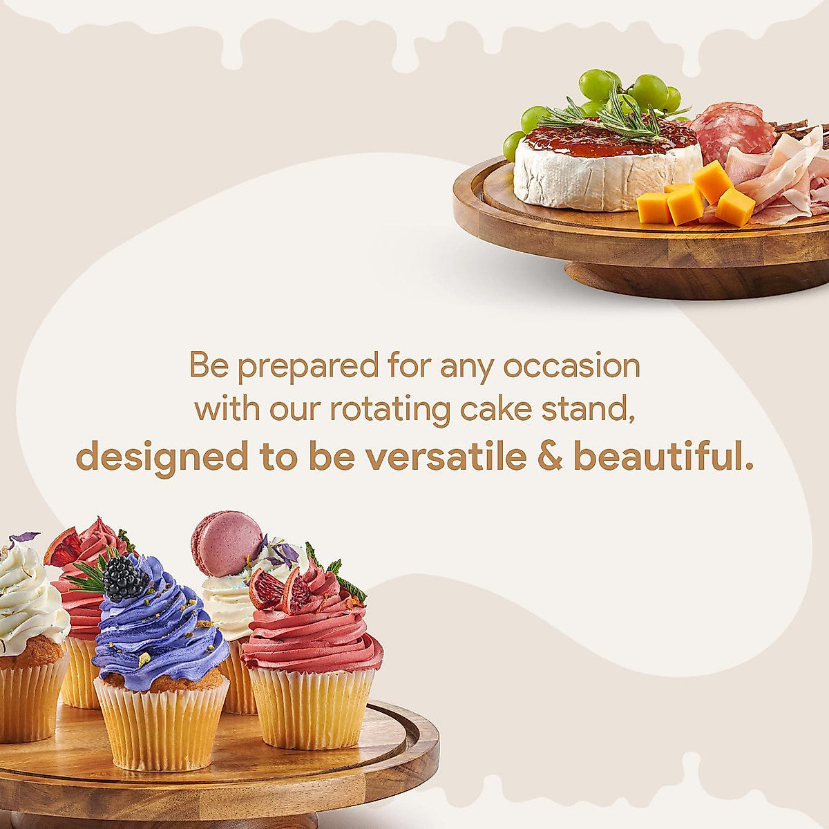 Homesphere Rotating Cake Stand with Lid - 12 Inch Round Cake Holder with Cover, 4” Tall, Acacia Wood Spinning Cake Turntable for Decorating, Display and Serving Platter, Acrylic Cake Dome, No Glass