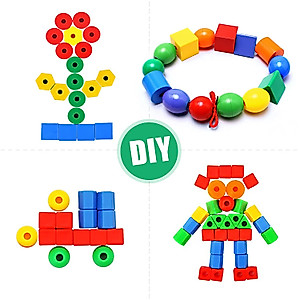 Lacing Beads Educational Threading Toy-50 Jumbo Stringing Toy Montessori Toys, Fine Motor Skills Cognitive Skills Occupational Therapy Toys for Toddlers 3,4,5,6 Years, Preschool Kids, Autism