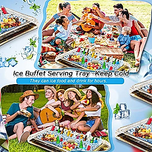 3 Pcs Inflatable Serving Bar Salad Ice Tray Food Drink Candy Buffet Containers Set Picnic Pool Luau Inflatable Cooler with a Drain Plug and a Hand Pump Ice Container, 53 x 23.6 x 4.7 Inch (Black)