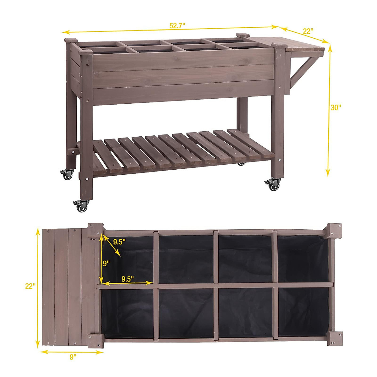 Aivituvin Raised Garden Bed, Elevated Plant Boxes Outdoor Large with Grow Grid - with Large Storage Shelf 52.7" x 22" x 30"