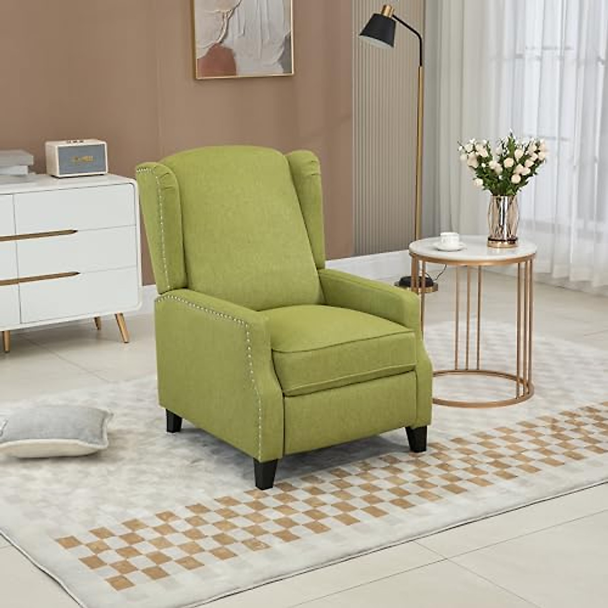 Kakotito Modern Upholstered Leisure Chair, Recliner Accent Chair with Lumbar Support for Living Room and Bedroom (Olive Green)