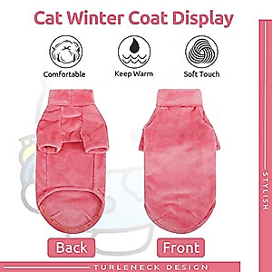 SUNFURA Turtleneck Sweater Coat for Cat, Kitten Fleece Winter Pullover Vest Cat Cozy Soft Pajamas with Sleeves for Puppy Cats, Pet Warm and Jumpsuit Apparel for Cold Weather, Pink XL