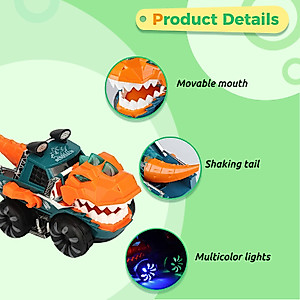 ToyoFun Dinosaur Toys for Kids 3-5, Dinosaur Car Toy for Boys Girls Monster Truck with Flashing Lights Music Roaring Sound Dino Toddler Light up Car Toys Christmas Birthday Gifts Ages 3+