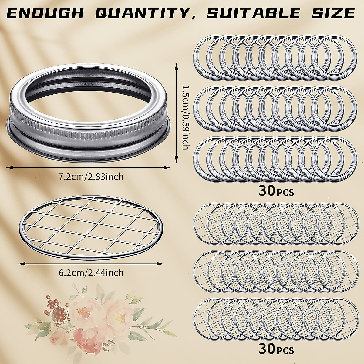 30 Pieces Mason Flower Jar Lid Mason Jar Lids with Straw Hole Stainless Steel Flower Insert Lid Insert Mason Grid Organizer Lid Decorative Flower Organizer Lid for Regular Mouth