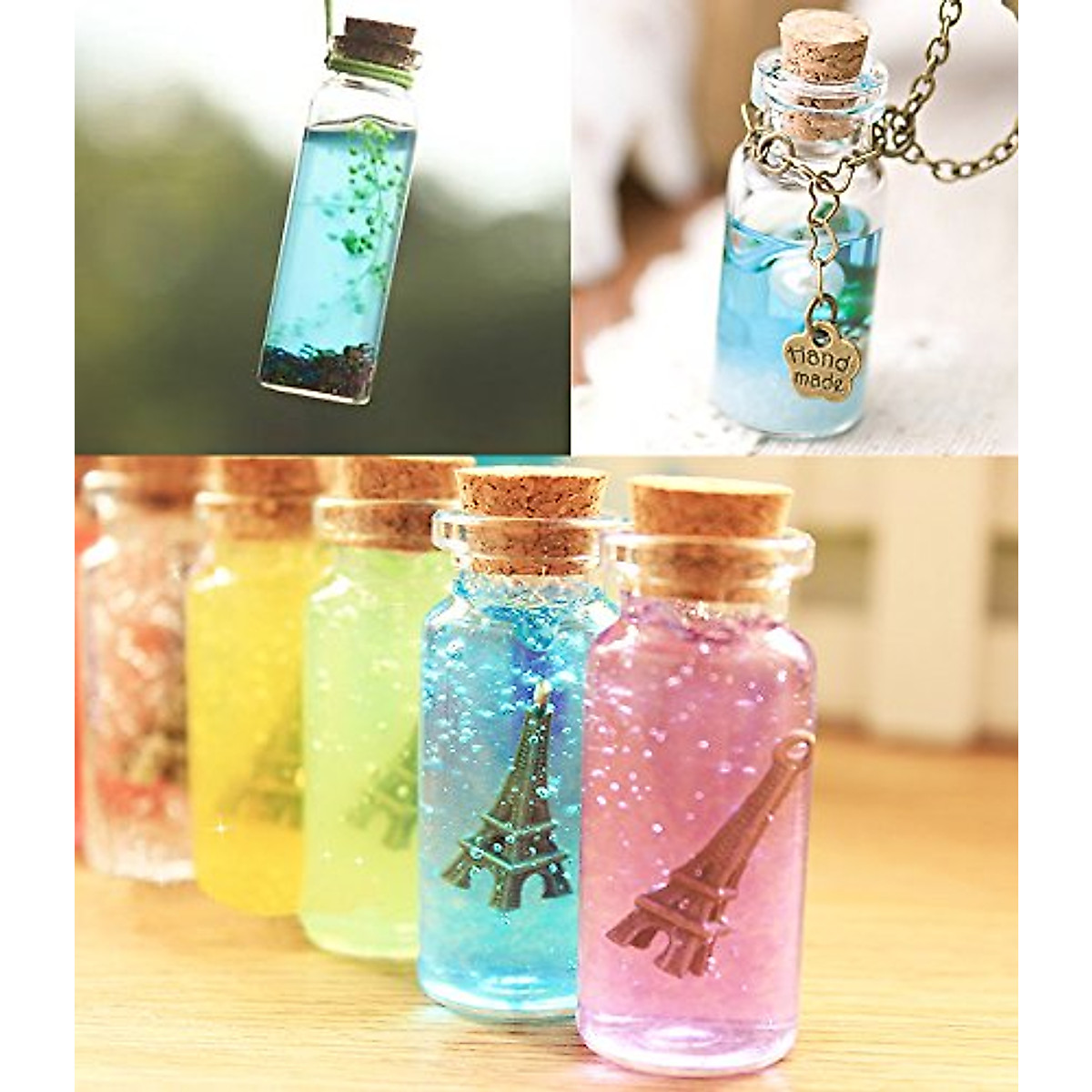 JASEASYZ Mini Glass Jars with Cork Lids, 10ml DIY herb Sand Art, Small Romantic Decorations Glass Bottles Message Craft, Birthday Wedding Anniversary Party Favors for Boyfirend Girlfriend Pack of 16