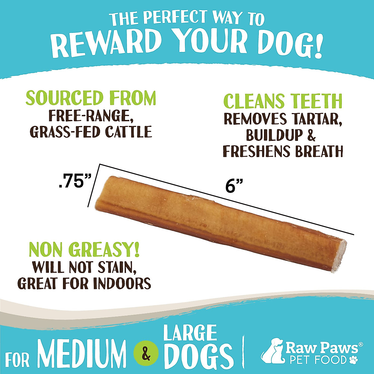 Raw Paws Jumbo Bully Sticks, 6" (5 Pack) - Extra Thick Bully Sticks for Dogs - No Added Hormones, Free Range Cows - Pizzle Sticks for Dogs - Long Lasting Bully Bones for Aggressive Chewers
