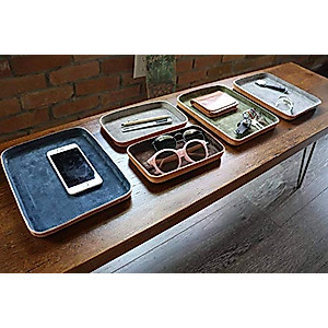 Molded Leather Valet Tray Large. Olive suede interior. Organizing accessories to store lifestyle Essentials. Home Decor