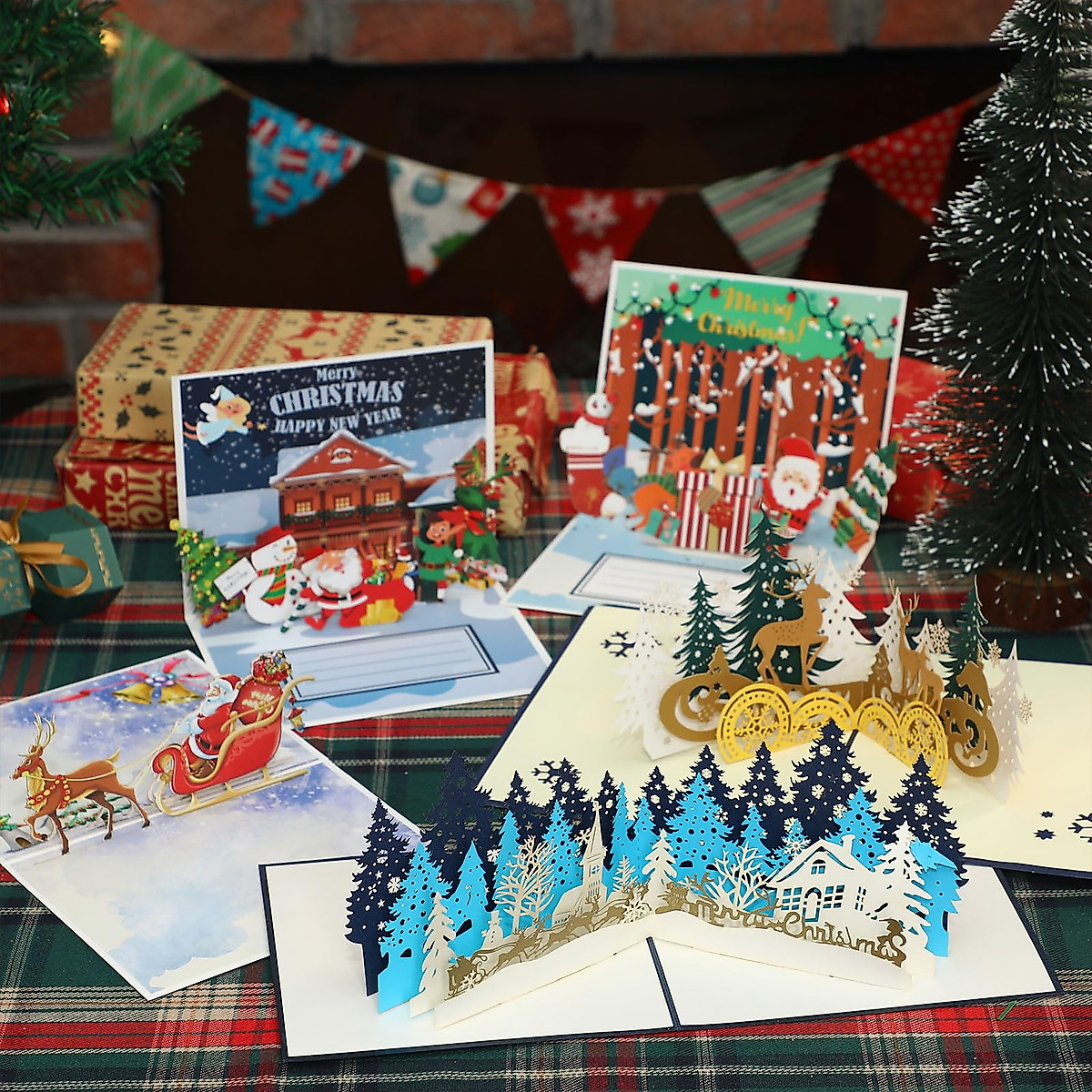 Crtiin 32 Sets Pop up Christmas Cards, 3D Merry Christmas Cards Handmade Bulk, Blank Greeting Holiday Cards with Envelope Xmas Tree, Snowman for Birthday Xmas New Year Appreciation Winter Holiday