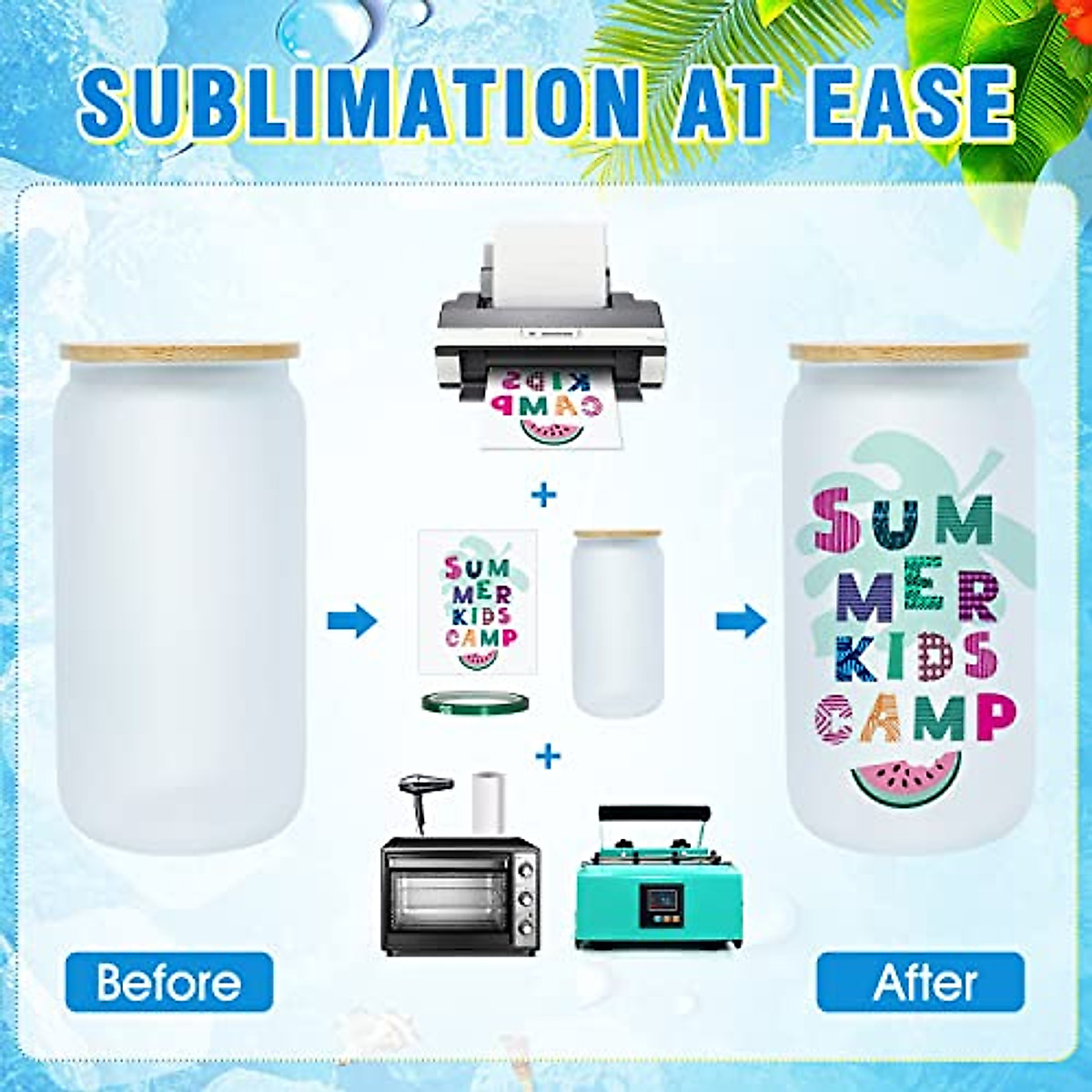 Realkant Sublimation Glass Blanks, 16 OZ Sublimation Glass Mason Jar with Bamboo Lids and Straws for Tumbler Press, Glass Cups Mugs Tumblers Beer Can for Iced Coffee Juice Soda Drinks (6 Set/Frosted)