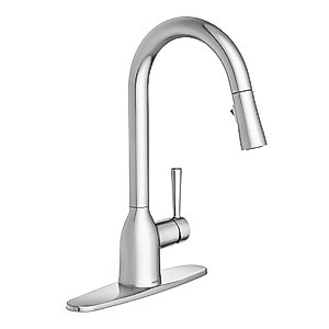 Moen Adler Chrome One-Handle High Arc Kitchen Sink Faucet with Power Clean, Modern Kitchen Faucet with Pull Down Sprayer, 87233