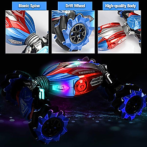 NQD Remote Control Car ,1:10 Scale Rc Stunt Car, 4wd Transform 25 Km/h Watch Gesture Sensor Car, Double Sided Rotating All Terrains Drift Vehicle with Lights Music