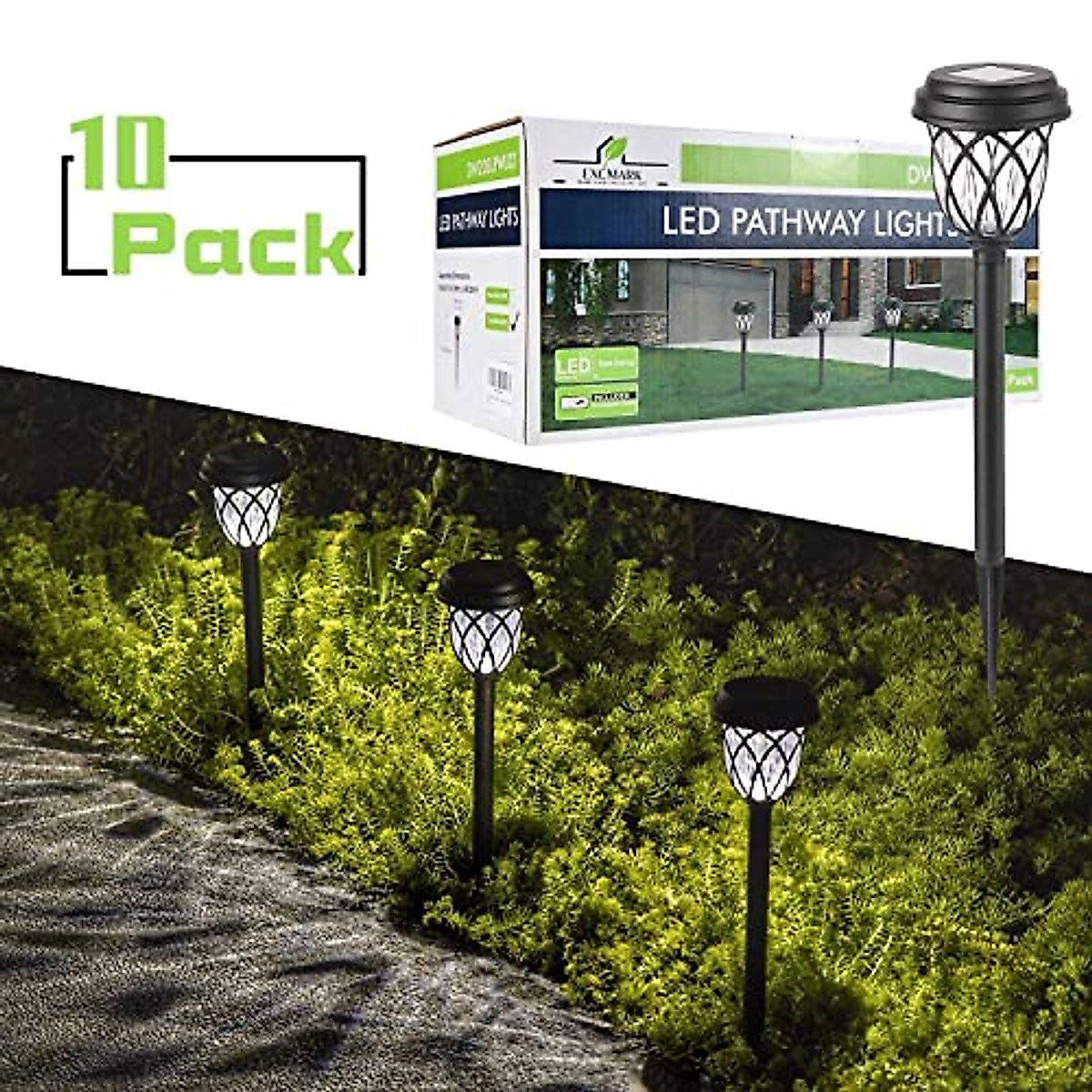 EXCMARK 10 White Lights&10 Colo rchanging Lights. Solar Lights Outdoor Decorative for Garden Pathway Walkway.