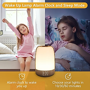 Firacer Touch Wake Up Night Light, Sunrise Alarm Clock, RGB Color Dimmable Small Beside Lamps for Bedrooms, Warm White Light with Sleep Aid Snooze Timer, for Kids, Friends Gift