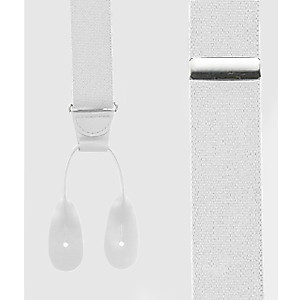 HOLD'EM Tuxedo Suspenders for Men Black Genuine Leather Button End 1.25 Inches Mens Braces Suspenders- White (Regular 46" Long)