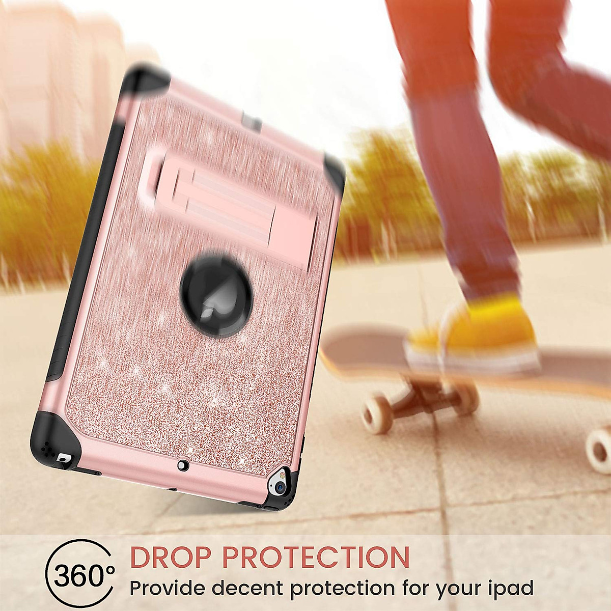 BENTOBEN for Case for iPad Air 2/iPad 9.7 2017/2018/Pro 9.7, iPad 5th/6th Generation Case, Glitter 3Layer Full Body Protective Shockproof Girls Women Kids Tablet Cover, Rose Gold