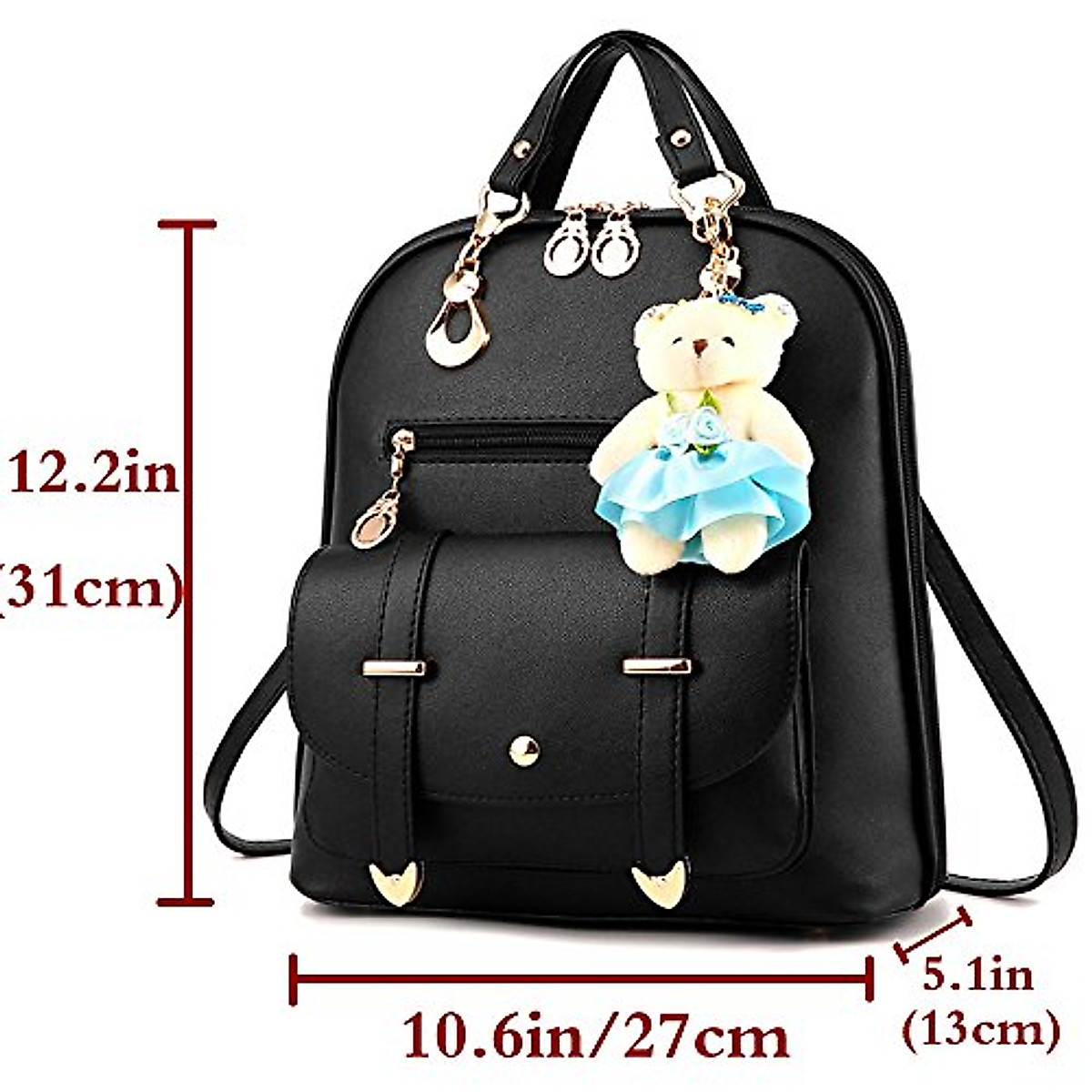 FiveloveTwo Fashion Backpack Rucksack PU Leather Women Girls Backpack Purse Shoulder Hobo Bag Satchels Top-Handle Bags Black