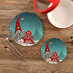 ALAZA Merry Christmas Gnome Winter Snowflake Pattern Trivets for Hot Dishes 2 Pcs,Hot Pad for Kitchen,Trivets for Hot Pots and Pans,Large Coasters Cotton Mat Cooking Potholder Set