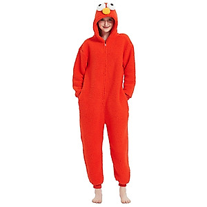 JNVarbeitet Adult Animal Onesie Elmo Costume Cosplay Unisex One Piece Pajamas for Women Men XL