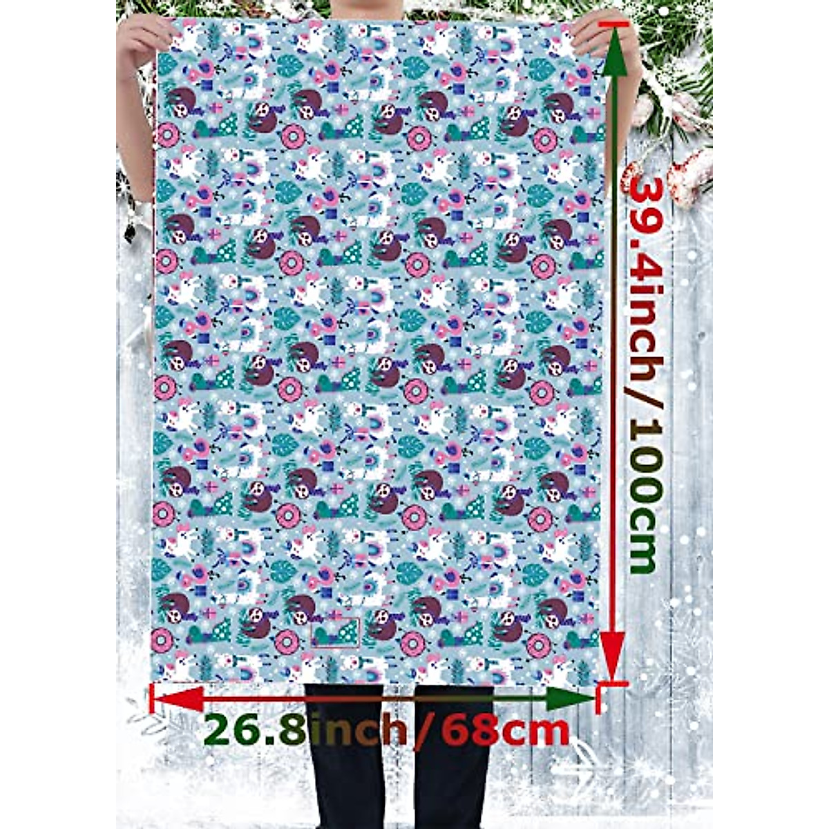 U'COVER Christmas Gift Wrapping Paper Large Sheet for Kids Boys Girls Baby Women Men Xmas Wrapping Paper 3Style Christmas Sloth Llama Santa Snowman Tree Truck Car Gift Wrap Paper (27*39.4inch 22sq.ft.)
