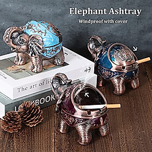 SogYupk Elephant Ashtray-Outdoor Windproof Metal Ashtray with Flip Cover-Indoor Multifunctional Recreation/Office Ashtray, Vintage Drop Resistant Ashtray,Men and Ladies Gift (Purple)