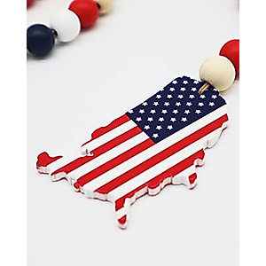 Wooden Beads Decor,Fall Decorations for Tiered Tray Decor Wood Bead Garland, Farmhouse Decor Beads with Tassel, Prayer Boho Beads Big Wall Hanging Decor (Red, White, Blue)