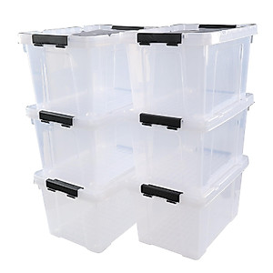 Sandmovie 22 Quart Plastic Clear Storage Box with Wheels, Plastic Latching Bins with Lids, 6 Pack