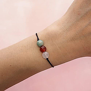 BOHO GARDEN Zodiac Bead Bracelets(Taurus) - 3 Polished Birthstone Crystal Beaded Bracelets - Made of Real & Natural Gemstones, Adjustable 3-9.7” Black Rope - Jewelry for Men, Women, Teens (13+) - 8mm Beads