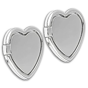 [2 Packs] Love Heart Shaped Glossy Finish Cell Phone Ring Holder Stand, 360 Degree Rotation Finger Ring Kickstand with Polished Metal Phone Grip for Magnetic Car Mount (Sliver)