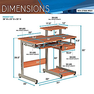 Techni Mobili Complete Computer Workstation Desk, 38" W x 22" D x 35" H, Woodgrain