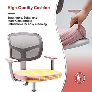 Costzon Kids Desk Chair, Children Study Computer Chair with Adjustable Height, Lumbar Support, Sit-Brake Casters, Swivel Mesh Seat, Ergonomic Kids Task Chair for 3-10, Home, School, Office (Pink)