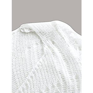 Verdusa Women's Hollow Out Sheer Long Sleeve Sweater Knit Crop Pullover Top White L