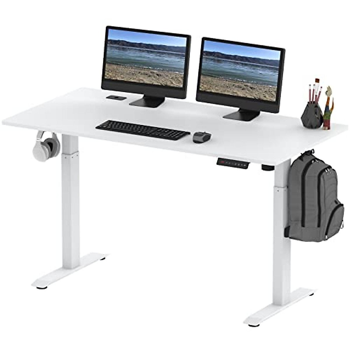 SHW 55-Inch Large Electric Height Adjustable Standing Desk, 55 x 28 Inches, White