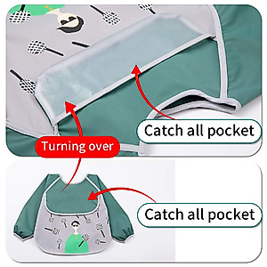VVS-eLife Long Sleeves Bib-Waterproof Smock with Pocket-Washable Sleeved Bib For 6-24 Months Baby (Green)