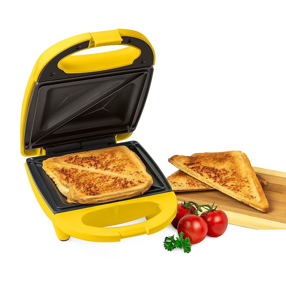 Nostalgia Oscar Mayer Sandwich Maker with Beverage Cooler Bag, 5-Inch Nonstick Cooking Surface with Indicator Lights and Lock Feature, Lunch and Beverage Tote Included, Yellow