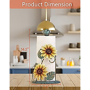 Sunflower Decor Paper Towel Holder, Metal Yellow Daisy Paper Towel Holders Stand Countertop for Kitchen Bathroom Decor, Cute Paper Rolls Organizer & Storage Sun Flower Accessories